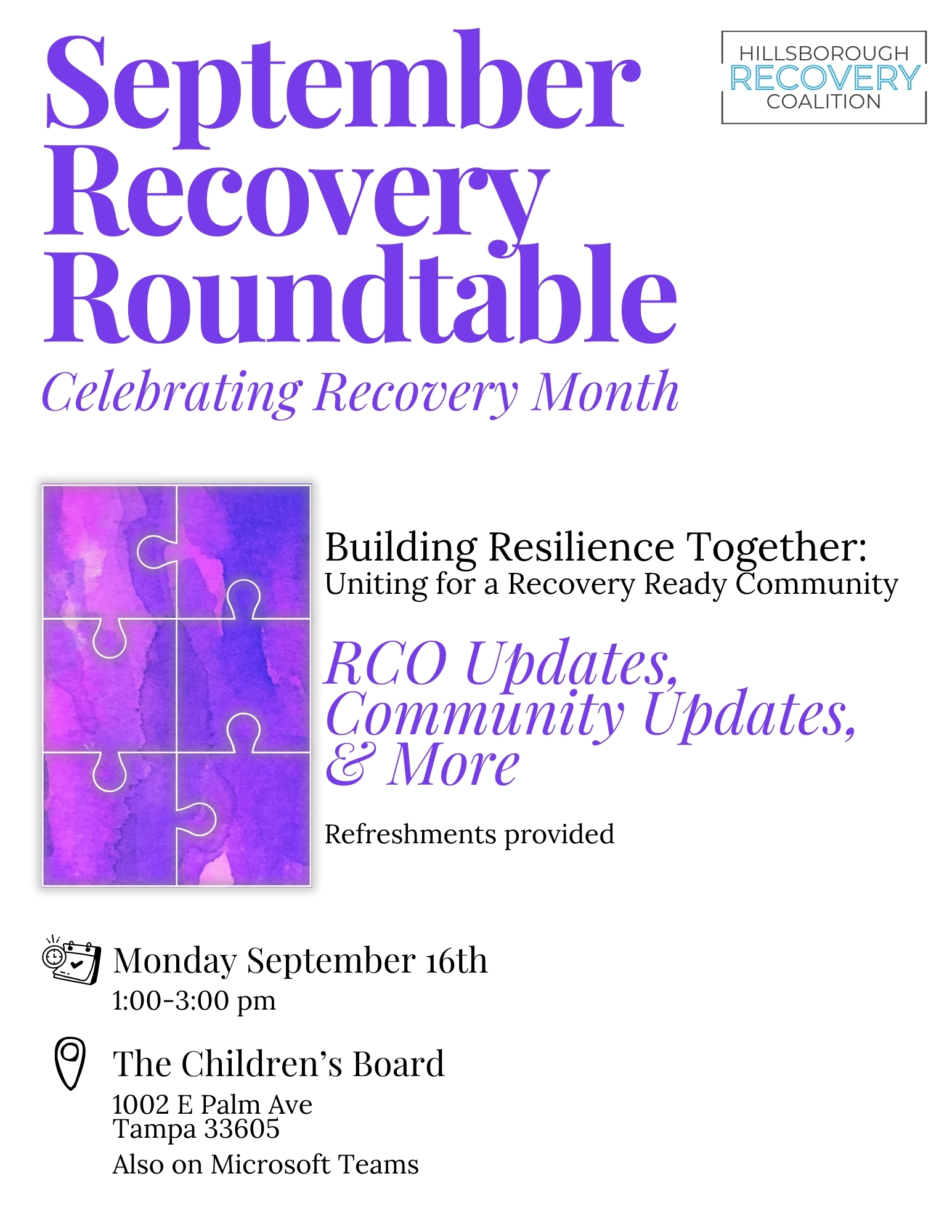 September Round Table - Hillsborough Recovery Coalition